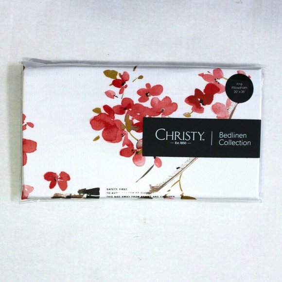 Christy Haruki | Bedding | Christy Haruki Floral One King Sham 20 Tc Coral On White | Poshmark